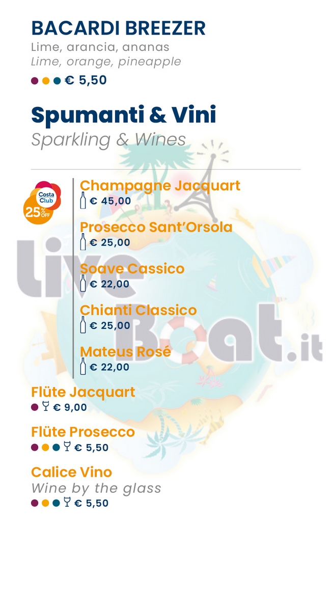 COSTA CROCIERE - Listino Bar Orizzonte - Liveboat sito,forum e blog ...