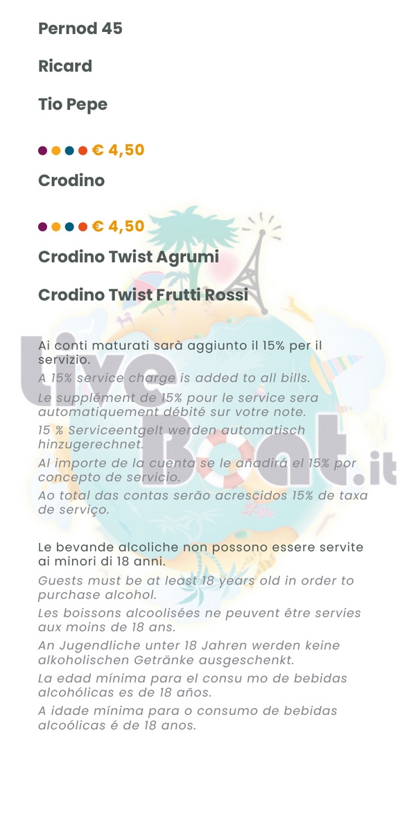 COSTA CROCIERE - Listino dei Bar "COCKTAIL & DRINKS" - Liveboat sito ...