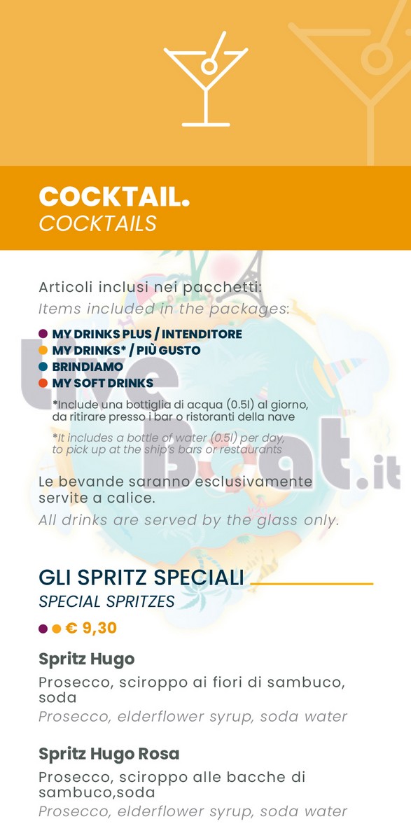 COSTA CROCIERE - Listino dei Bar "COCKTAIL & DRINKS" - Liveboat sito ...