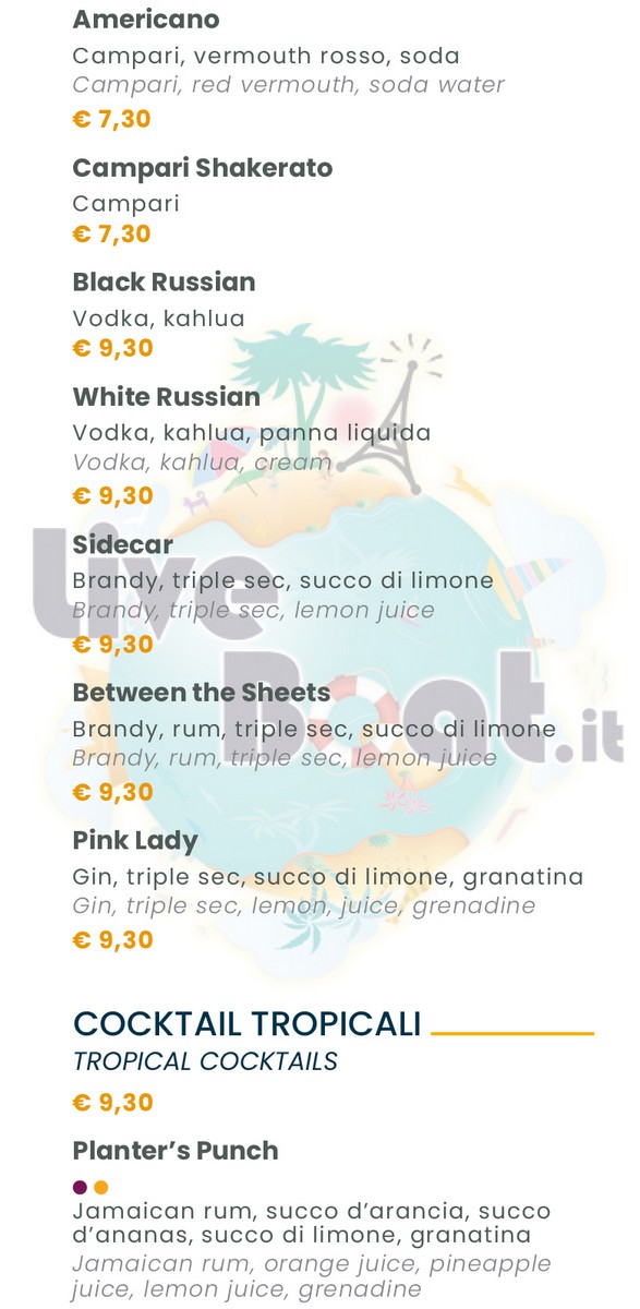 COSTA CROCIERE - Listino dei Bar "COCKTAIL & DRINKS" - Liveboat sito ...