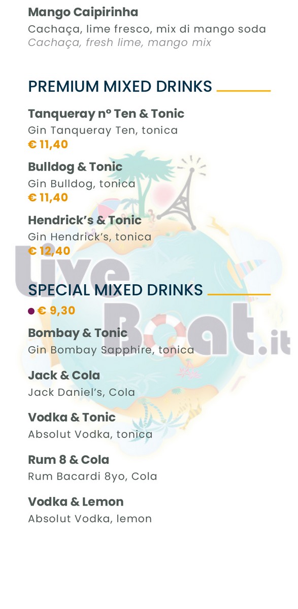 COSTA CROCIERE - Listino dei Bar "COCKTAIL & DRINKS" - Liveboat sito ...