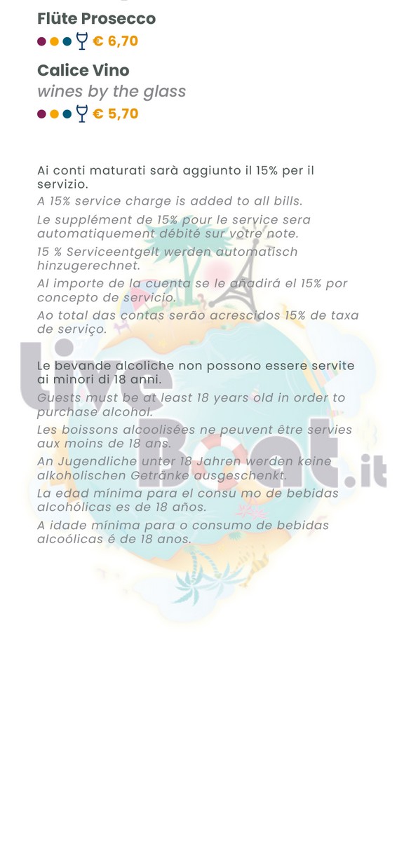 COSTA CROCIERE - Listino Bar Piscine - Liveboat sito,forum e blog crociere